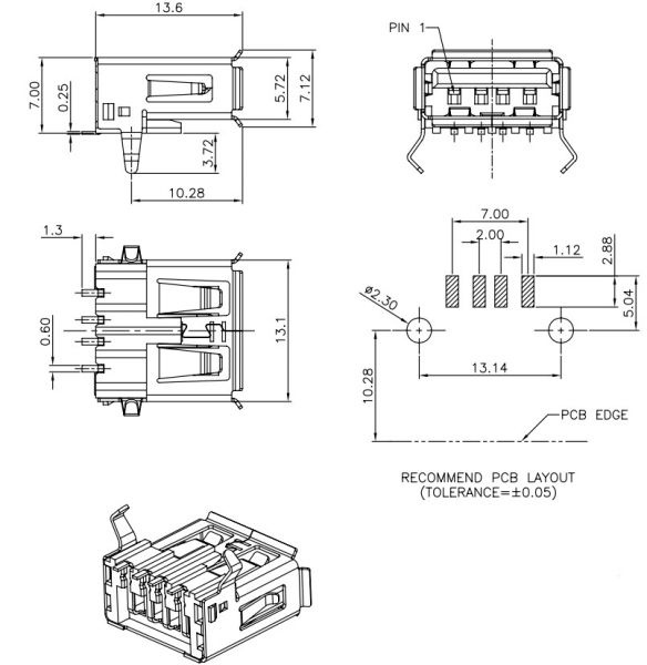 USB 2.0 A Female SMD